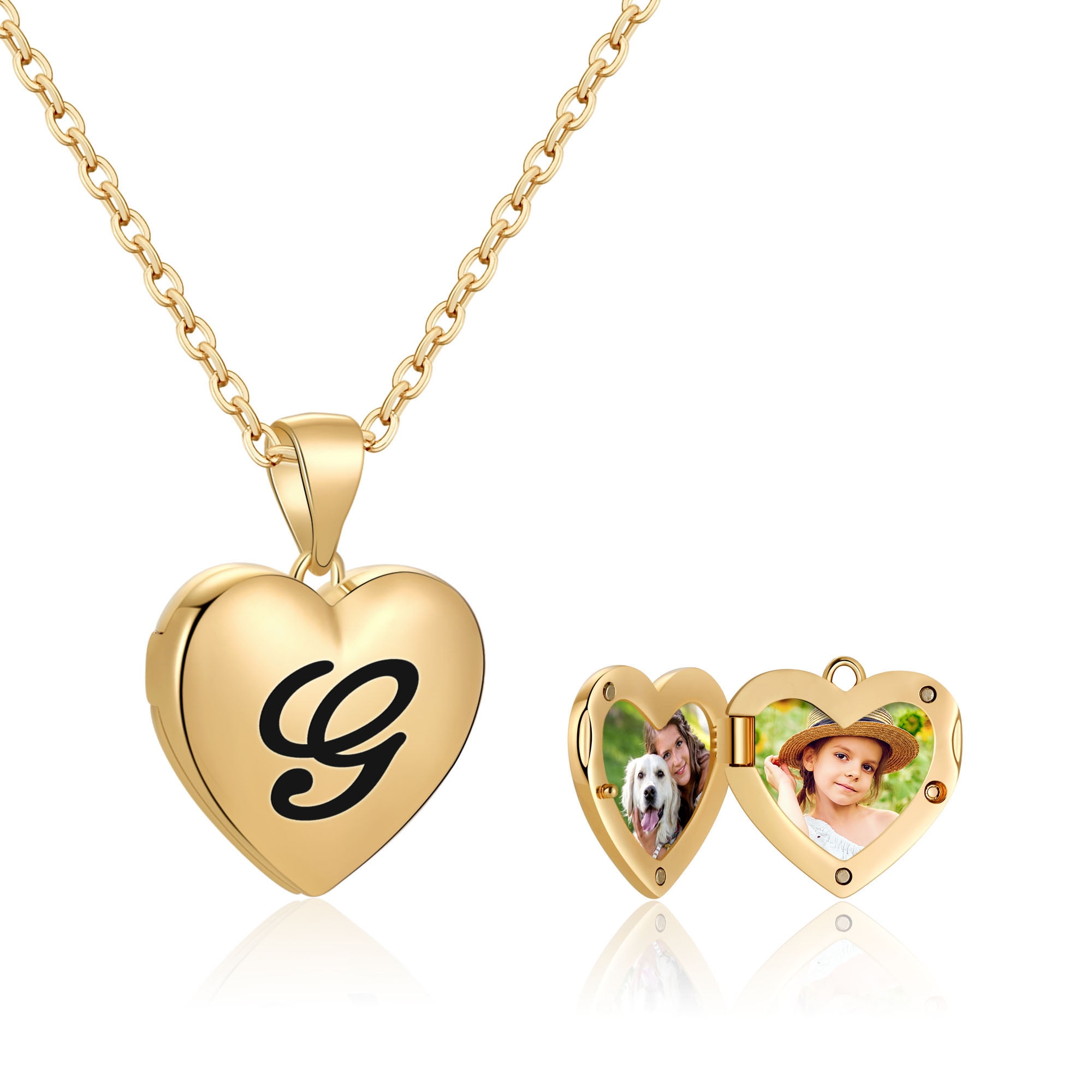 TINGN Locket Necklaces That Holds Pictures 14K Gold Plated Heart ...