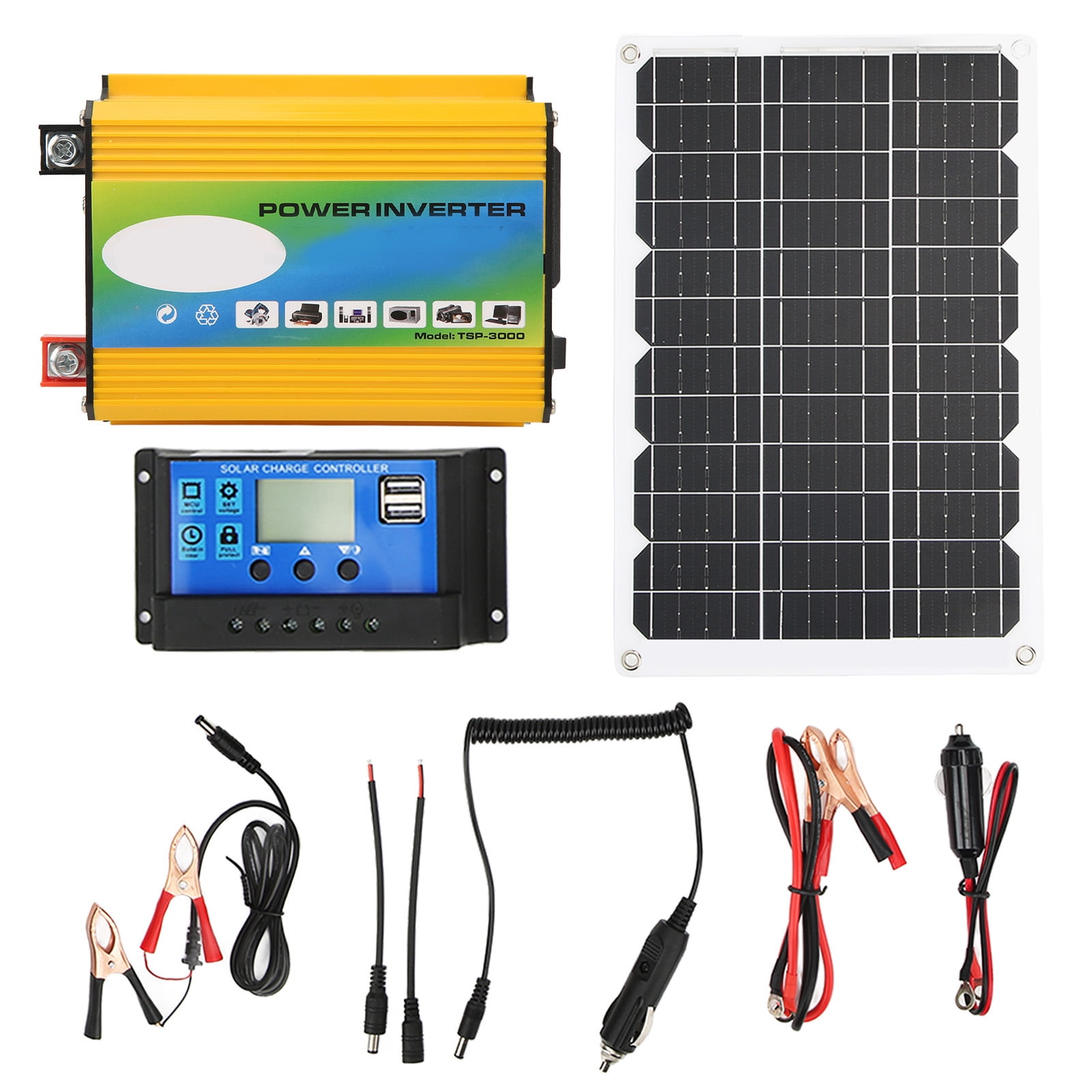 Controlador de cargador de 30 A, 12 V/24 V, doble USB, panel de 18 W y ...