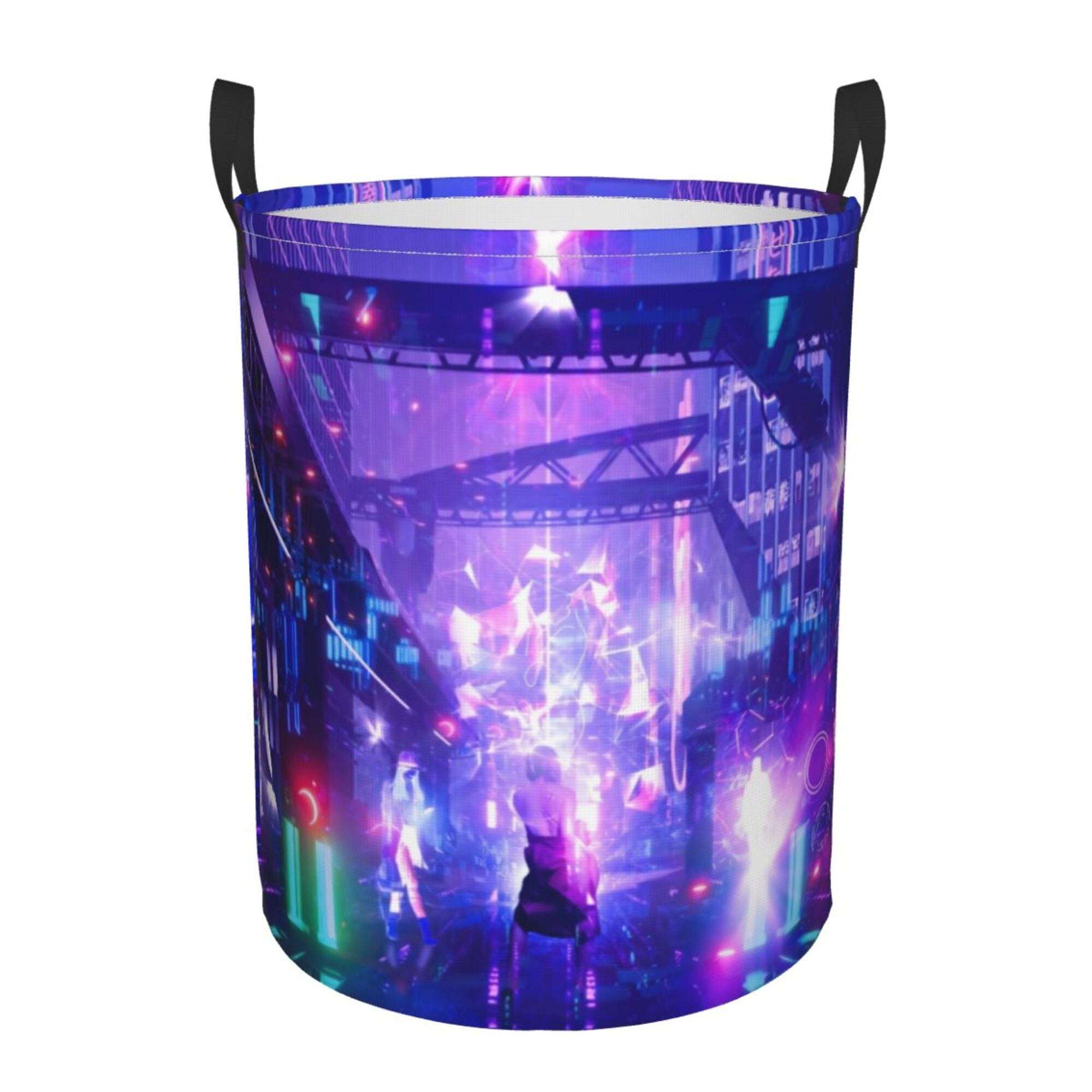 XMXY Round Laundry Basket Organizer, Cyberpunk Purple City Waterproof ...