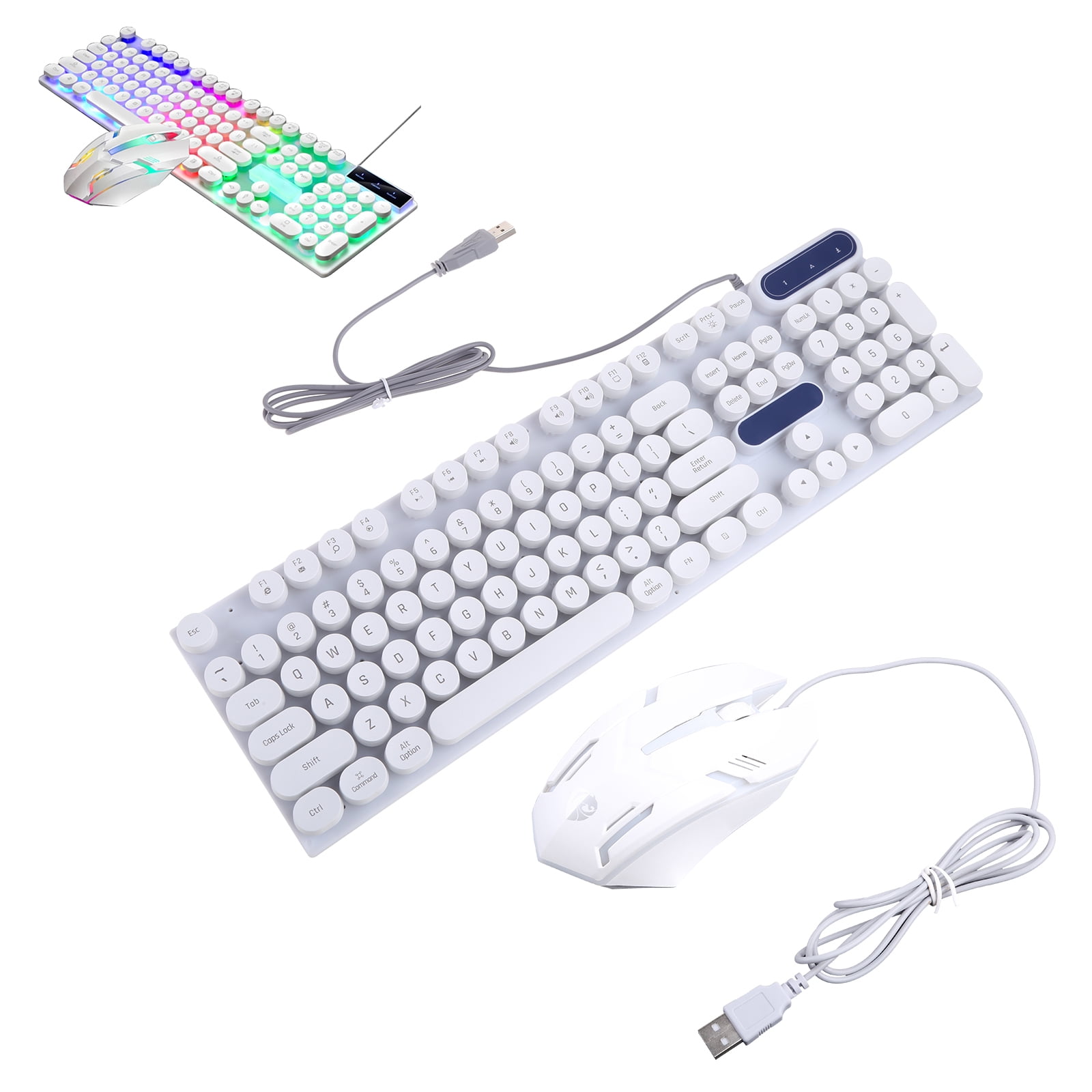 SIEYIO USB LED Backlit Typewriter Mechanical Keyboard Round Keycaps ...