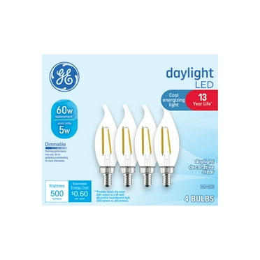 GE Vintage Amber LED Chandelier Bulb (2 Pack), Candelabra Base, 60W Equivalent, Dimmable ...