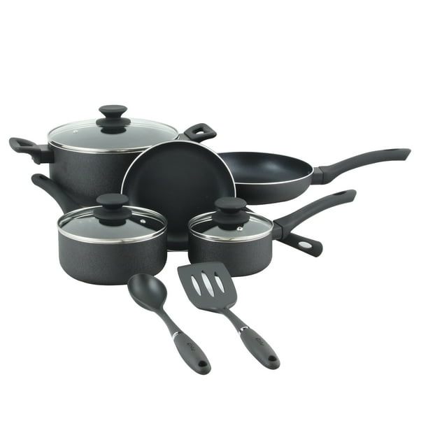 Oster Ashford 10 piece Aluminum Nonstick Cookware Set in Black with ...