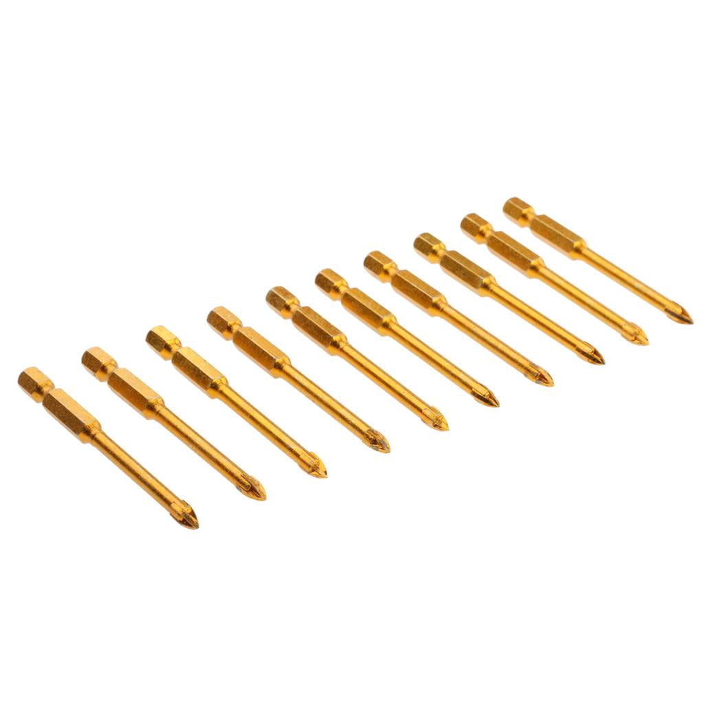 figatia 10x 5mm Hex Shank Crossed Spear Head Drill Bit for Glass Tile ...