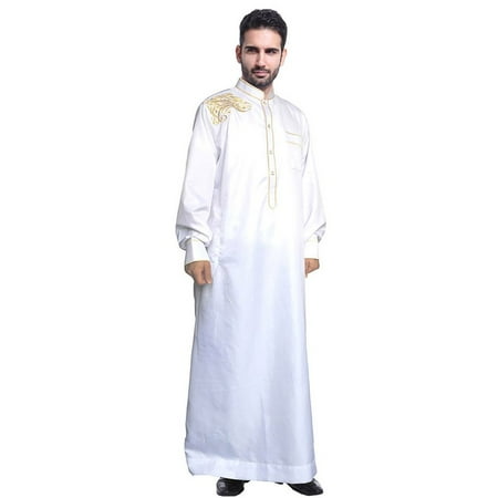 TH804 Men Muslim Tunic Arab Middle East Short Sleeve Kaftan Button Robe ...