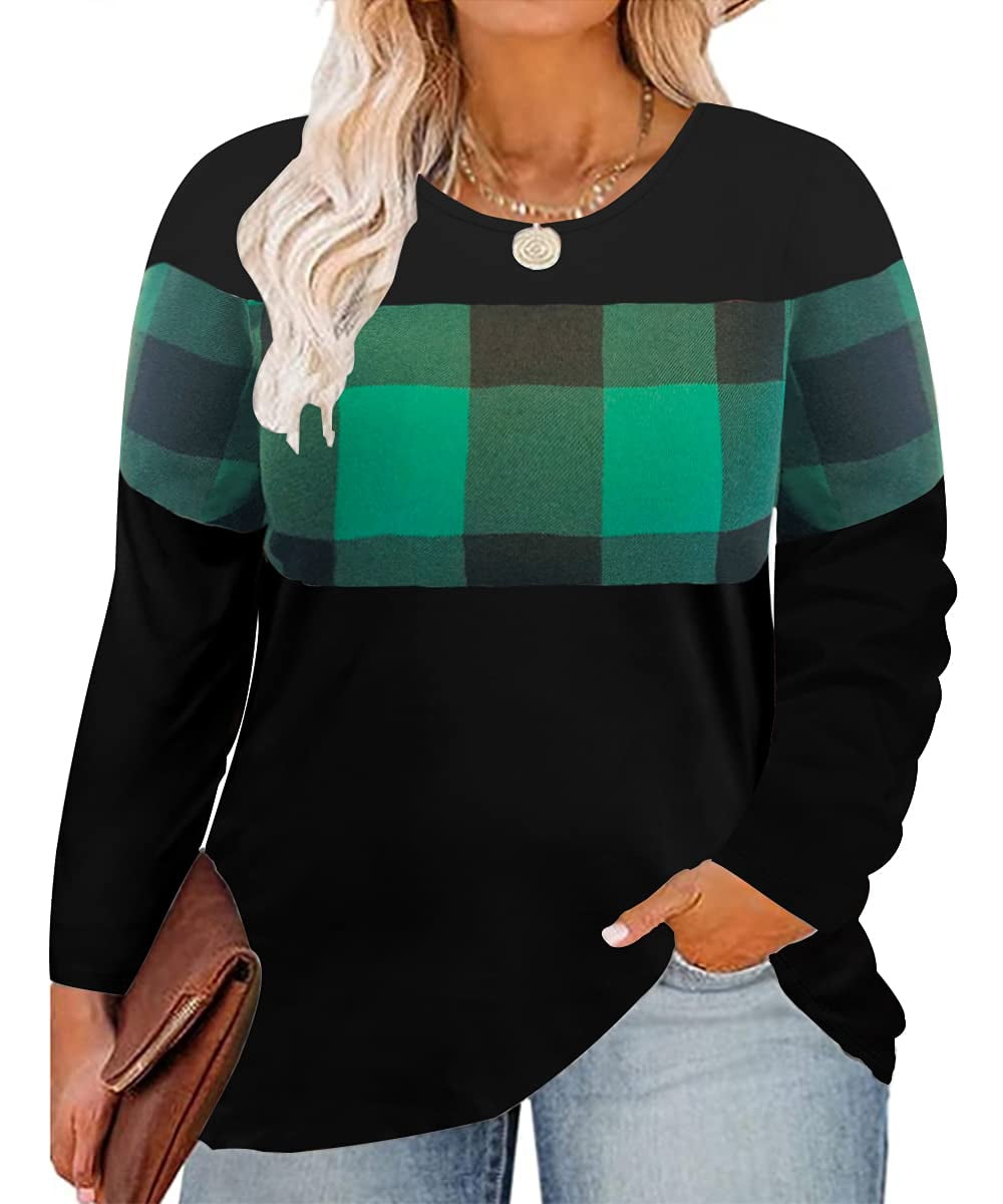 TIYOMI Ladies Plus Size 4X Christmas Tunic Long Sleeve Green Plaid ...