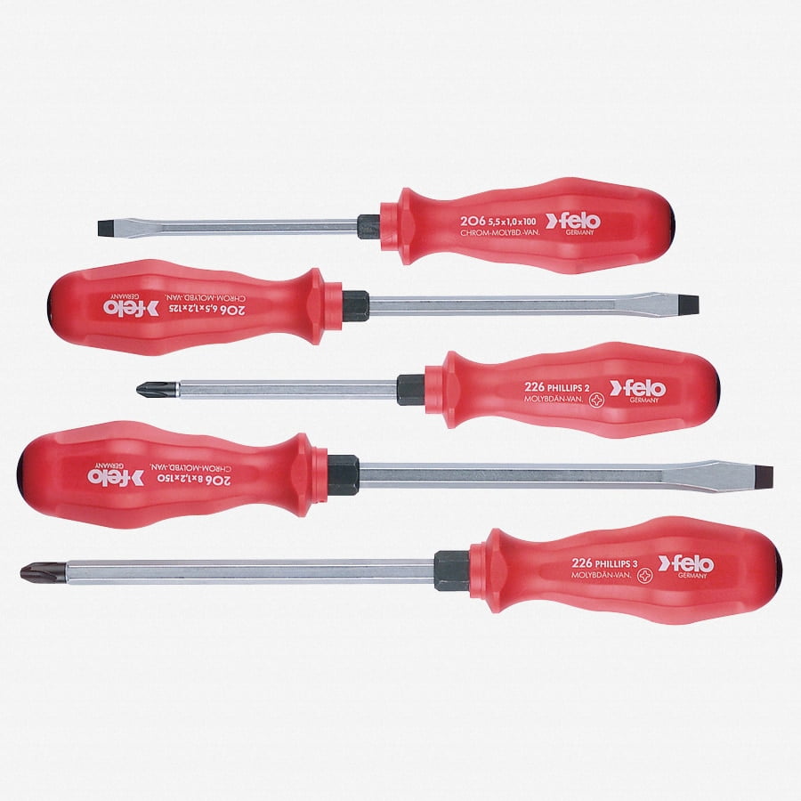 Felo 31720 5 Piece Slotted & Phillips Screwdriver Set with Metal Cap ...