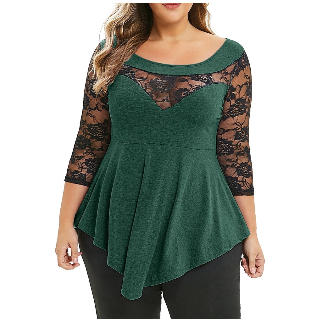 Hinvhai Plus Size Top Clearance, Plus Size Women Solid Floral Lace ...