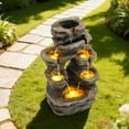 7-Tier Cascading Rock Water Fountain, Outdoor Water Fountain with LED ...