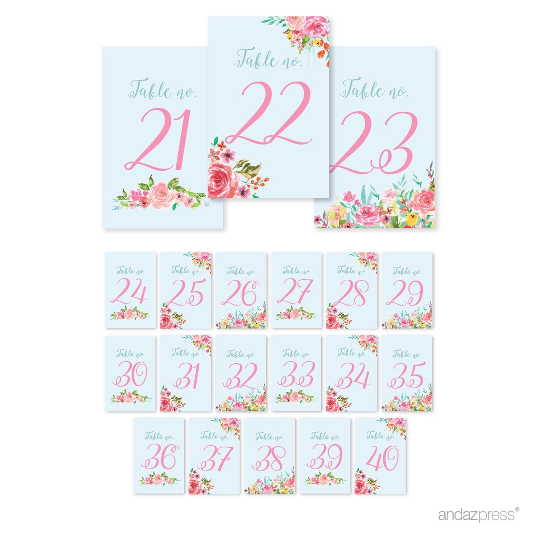Wedding Pink Roses English Tea Party, 4 x 6-inch Table Numbers 21-40 on ...