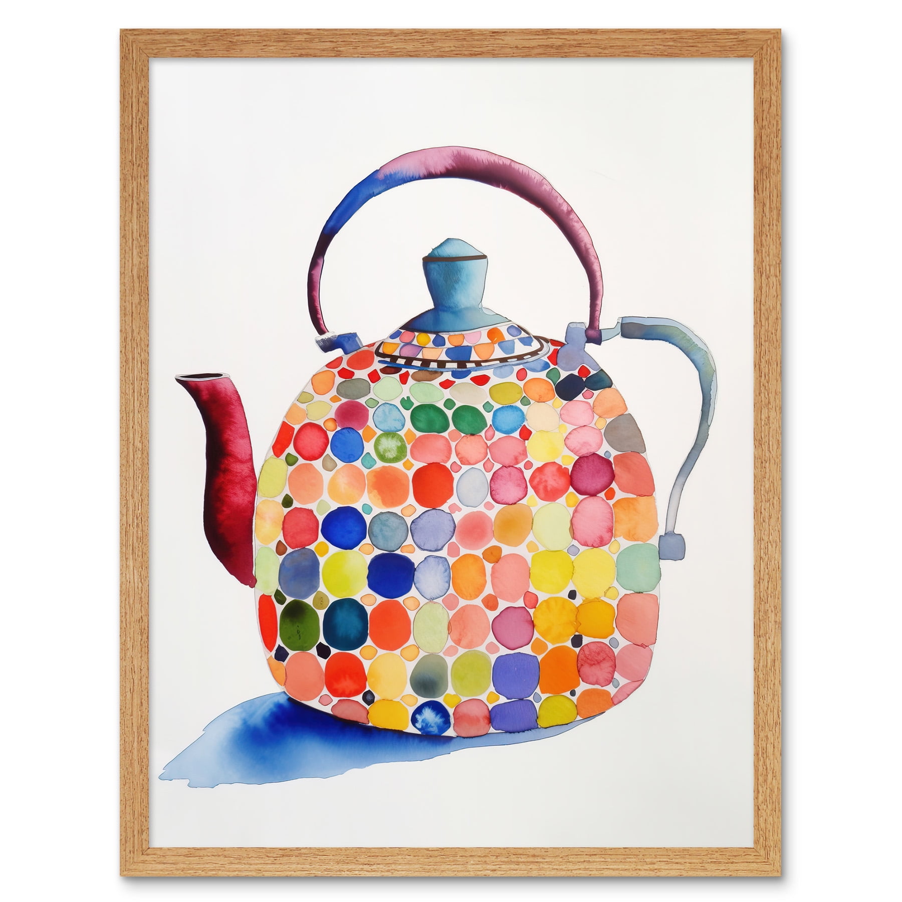 Colourful Enamelled Teapot Tea Kettle Folk Art Watercolour Painting Art ...