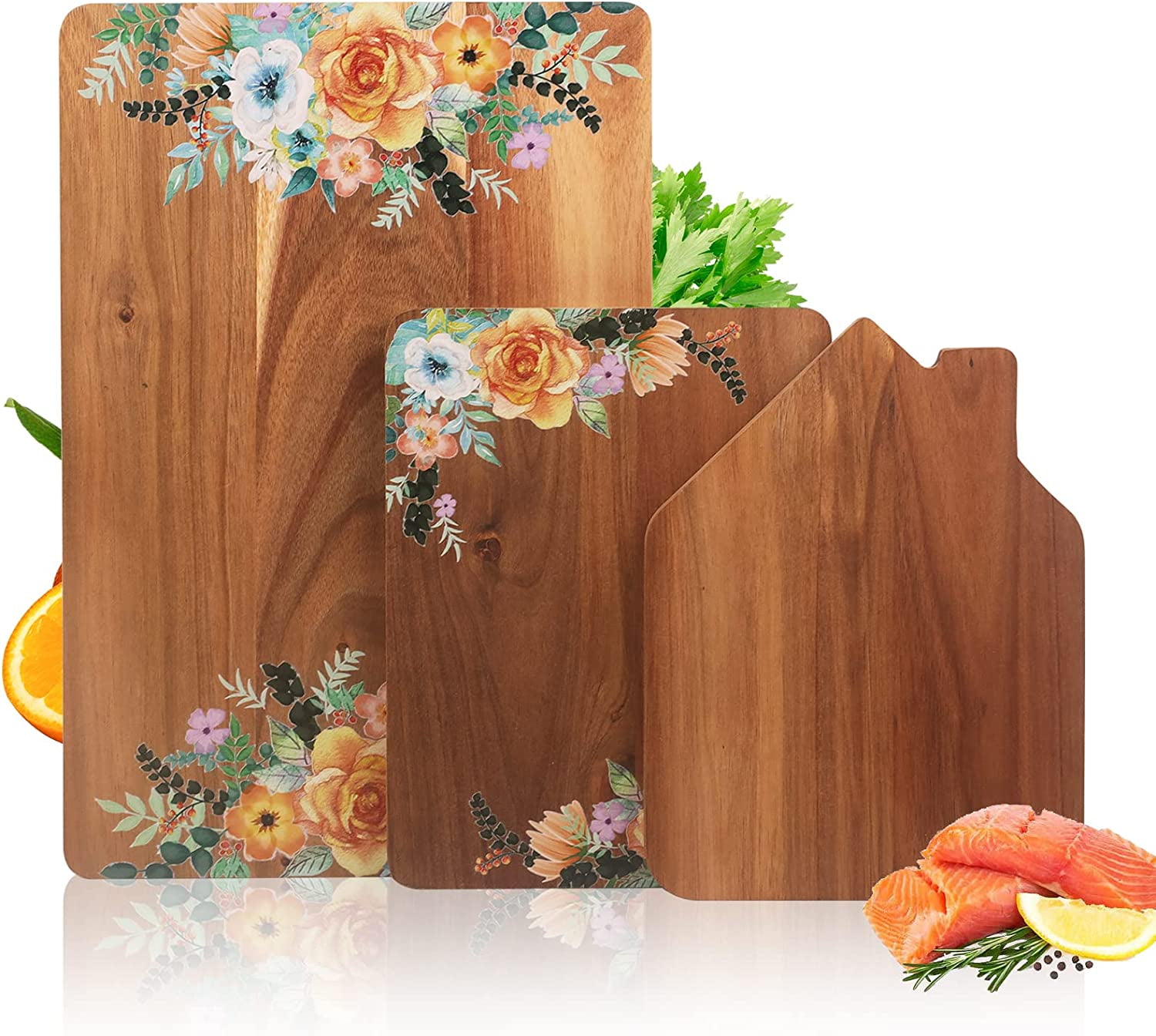Acacia Wood Cutting Boards for Kitchen, Wooden Chopping Board Set of 3 ...