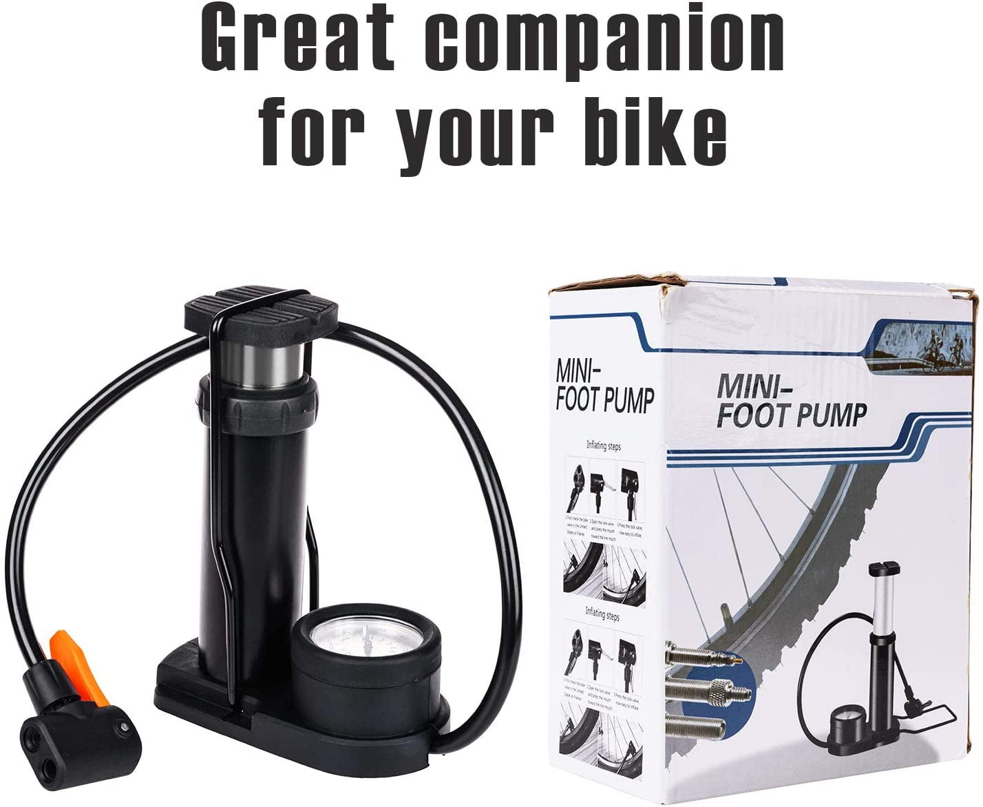 Addmotor Mini Portable Foot Bike Pump with Pressure Gauge, Tire Air ...