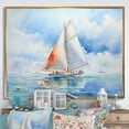 Designart "Coastal Serenity Watercolor Sailboat on Horizon I" Oversized ...