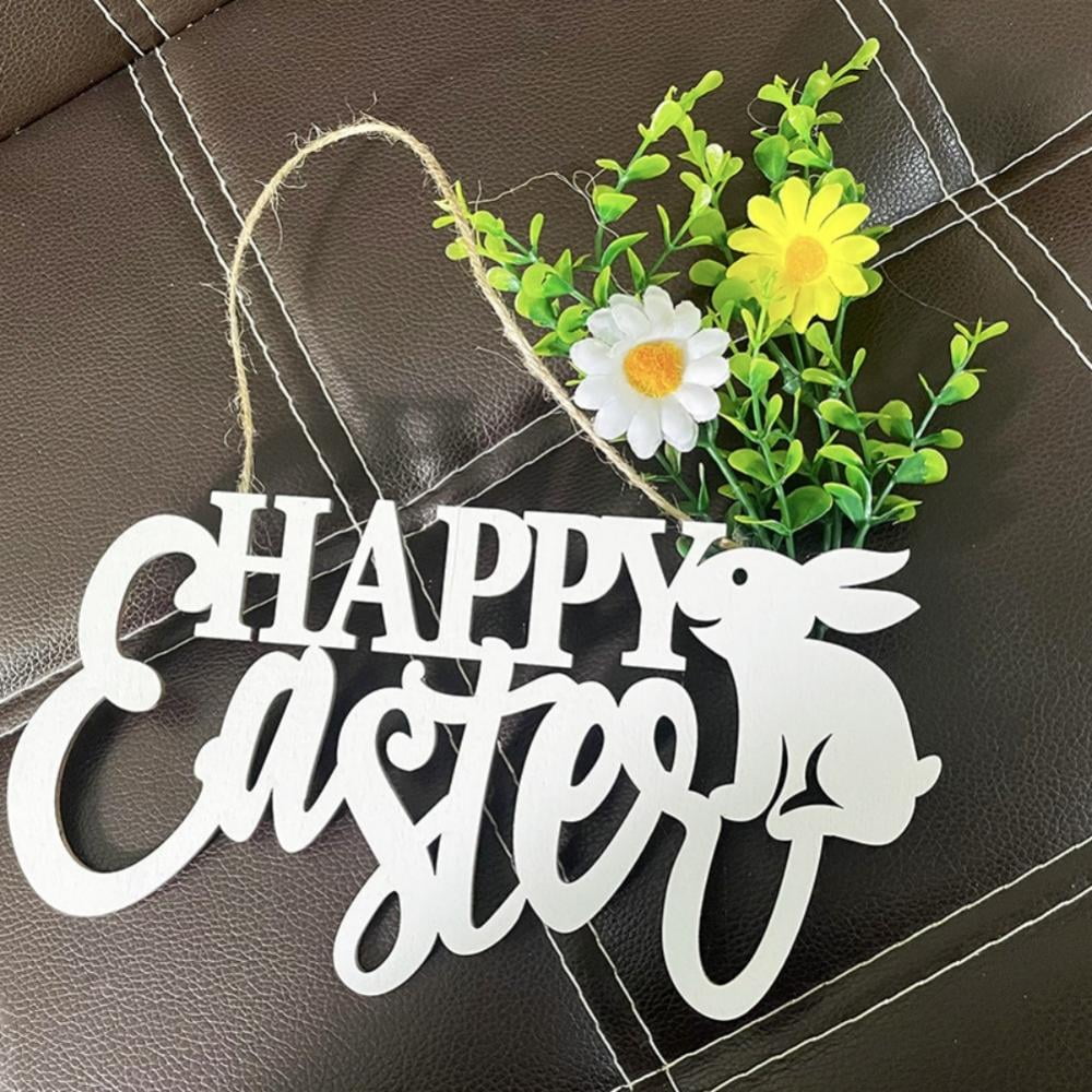 Wooden Happy Easter Door Hanging Sign Easter Bunny Rabbit Pendant ...