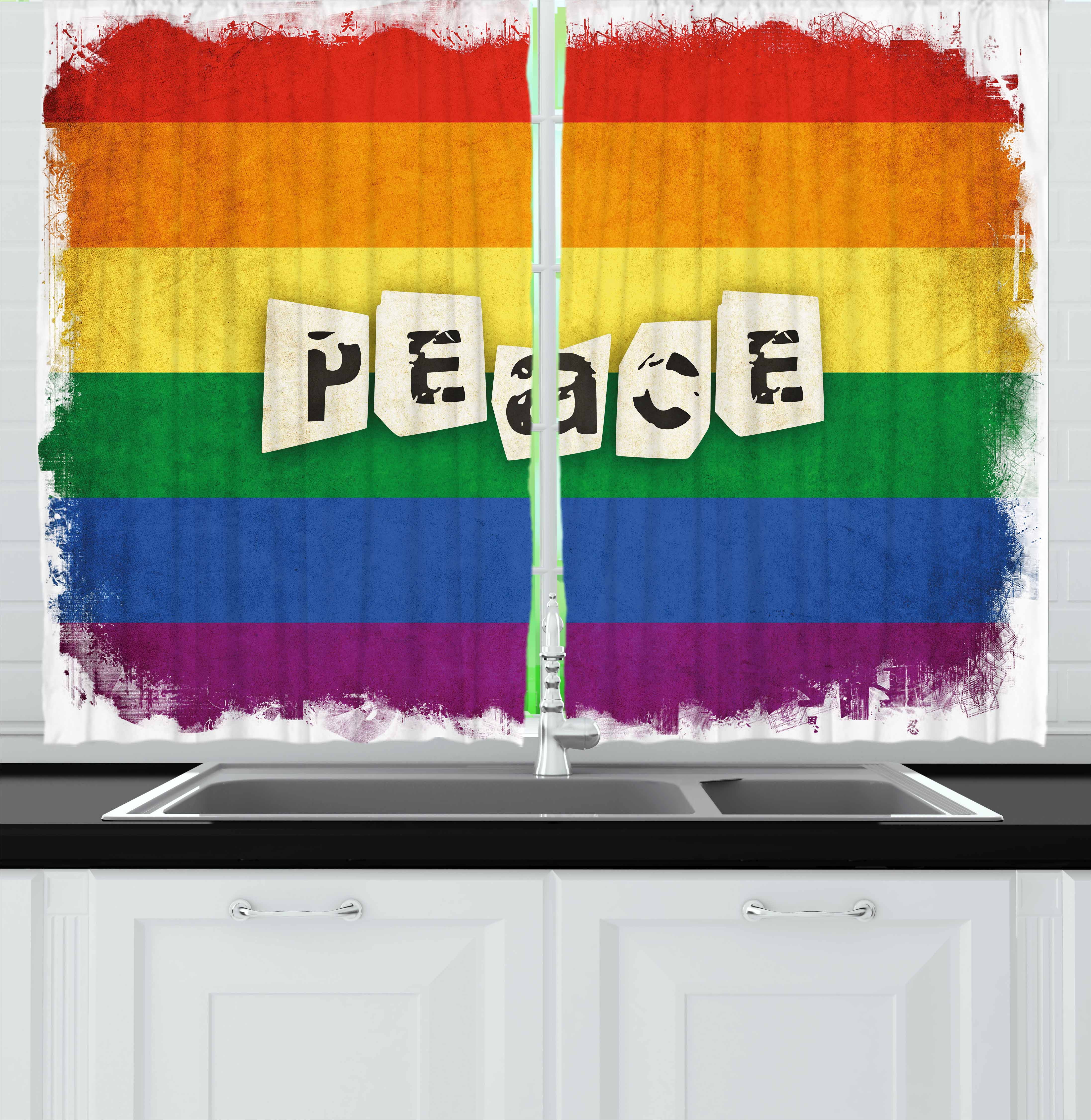Pride Curtains 2 Panels Set Grunge And Colorful Striped Backdrop Peace