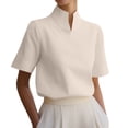 Xdegoge Womens Short Sleeve T Shirts Stand Collar V Neck Elegant Office ...
