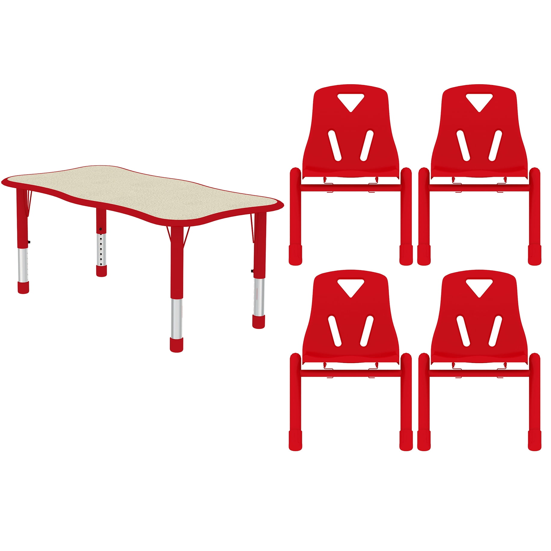 2xhome - Red Kids Table and Chair Set - Adjustable Leg Wavy Activity ...