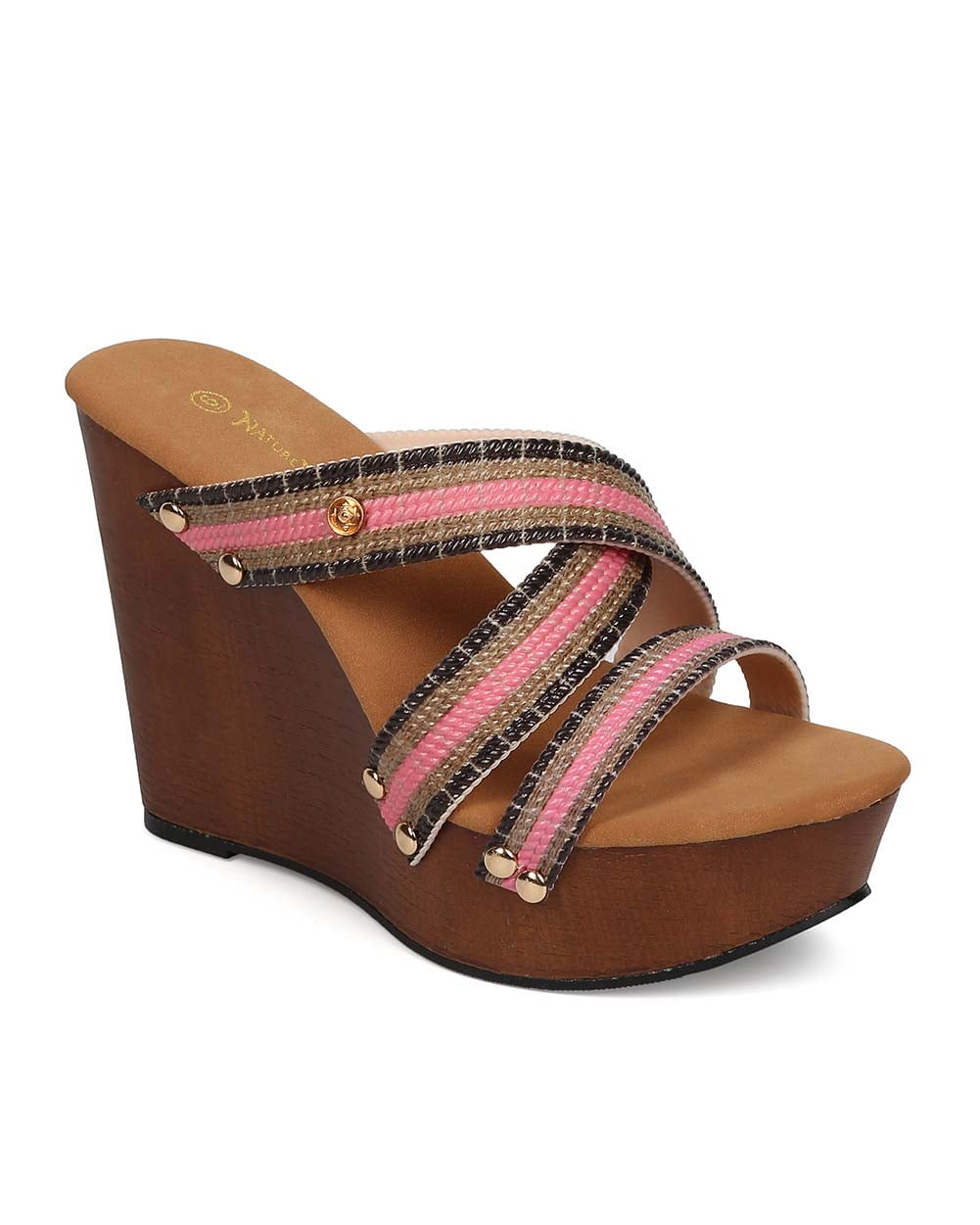 Nature Breeze EG22 Jelly Boho Open Toe Studded Slip On Wooden Wedge ...