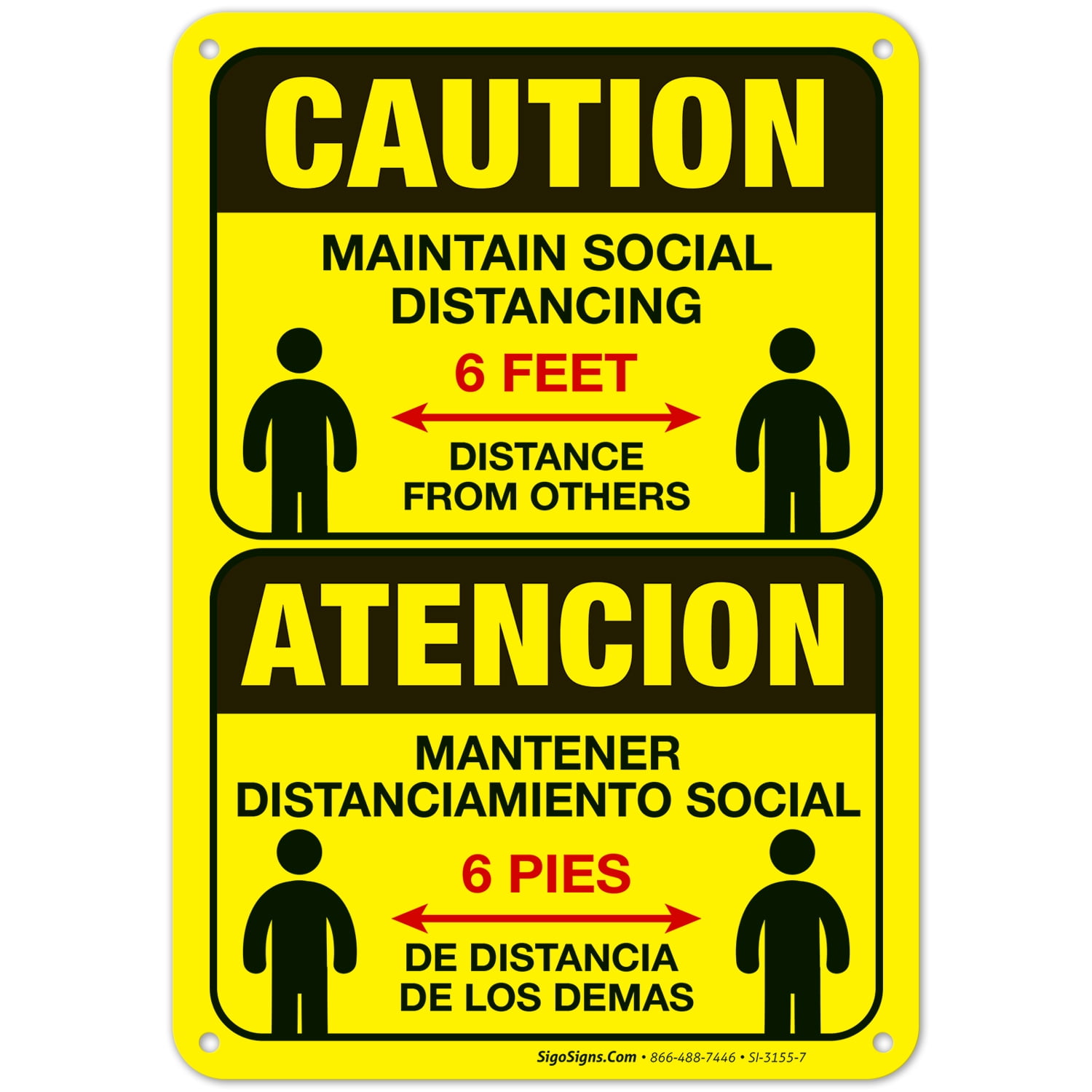 Social Distancing Sign, Social Distancing Sign, Bilingual English ...