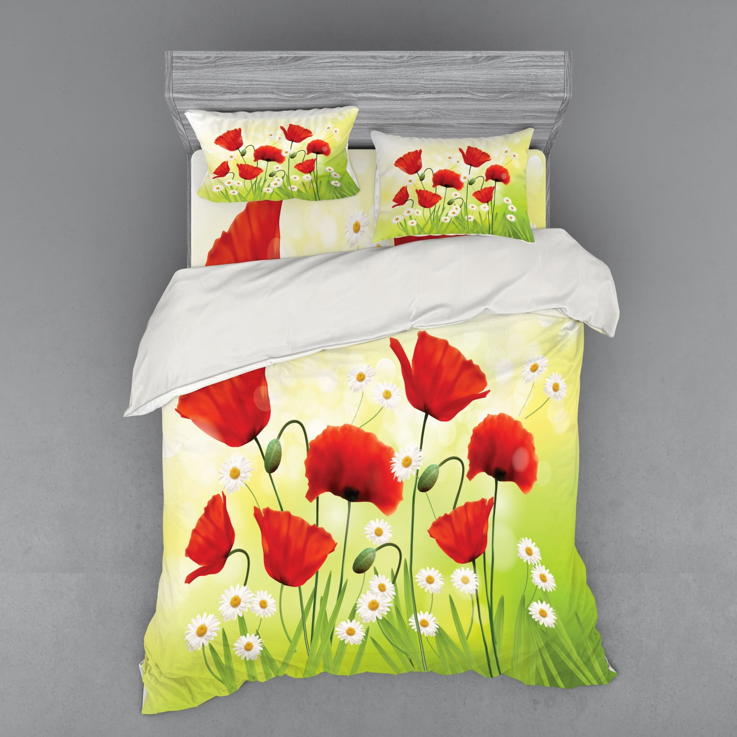 Poppy Duvet Cover Set, Spring Environment with Poppies and Daisies on ...