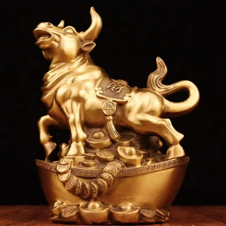 Feng Shui Fortune Brass Wall Street Bull Statue Charm & Lucky Statues ...