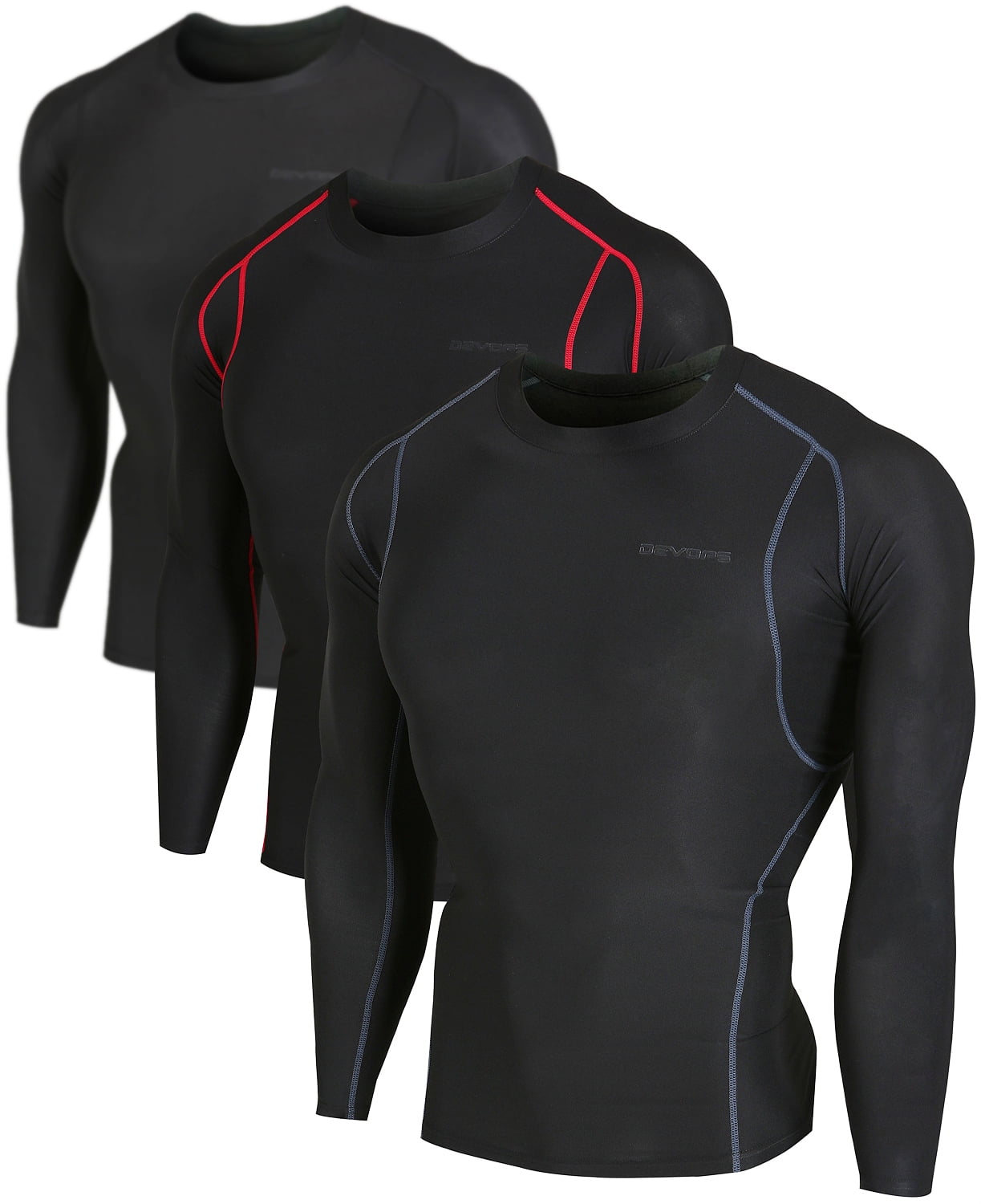 DEVOPS 3 Pack Men's Athletic Long Sleeve Compression Shirts (2X-Large ...