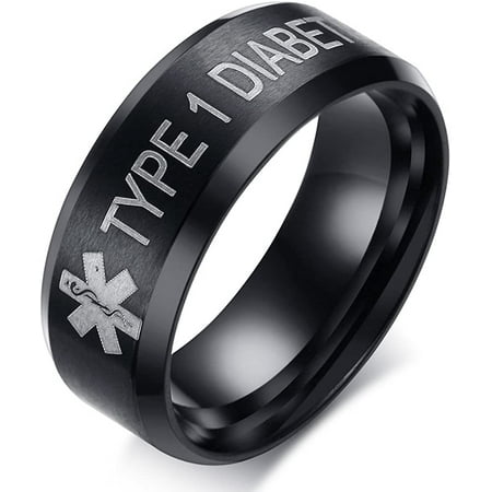 MP Men's 8mm Stainless Steel Medical Alert Engraved Type 1 Diabetes ...