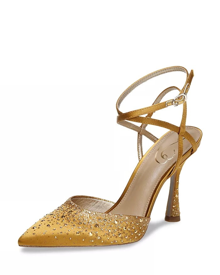 Sam Edelman Hardy Golden Yellow Ankle Strap Spool Heel Pointed Closed ...