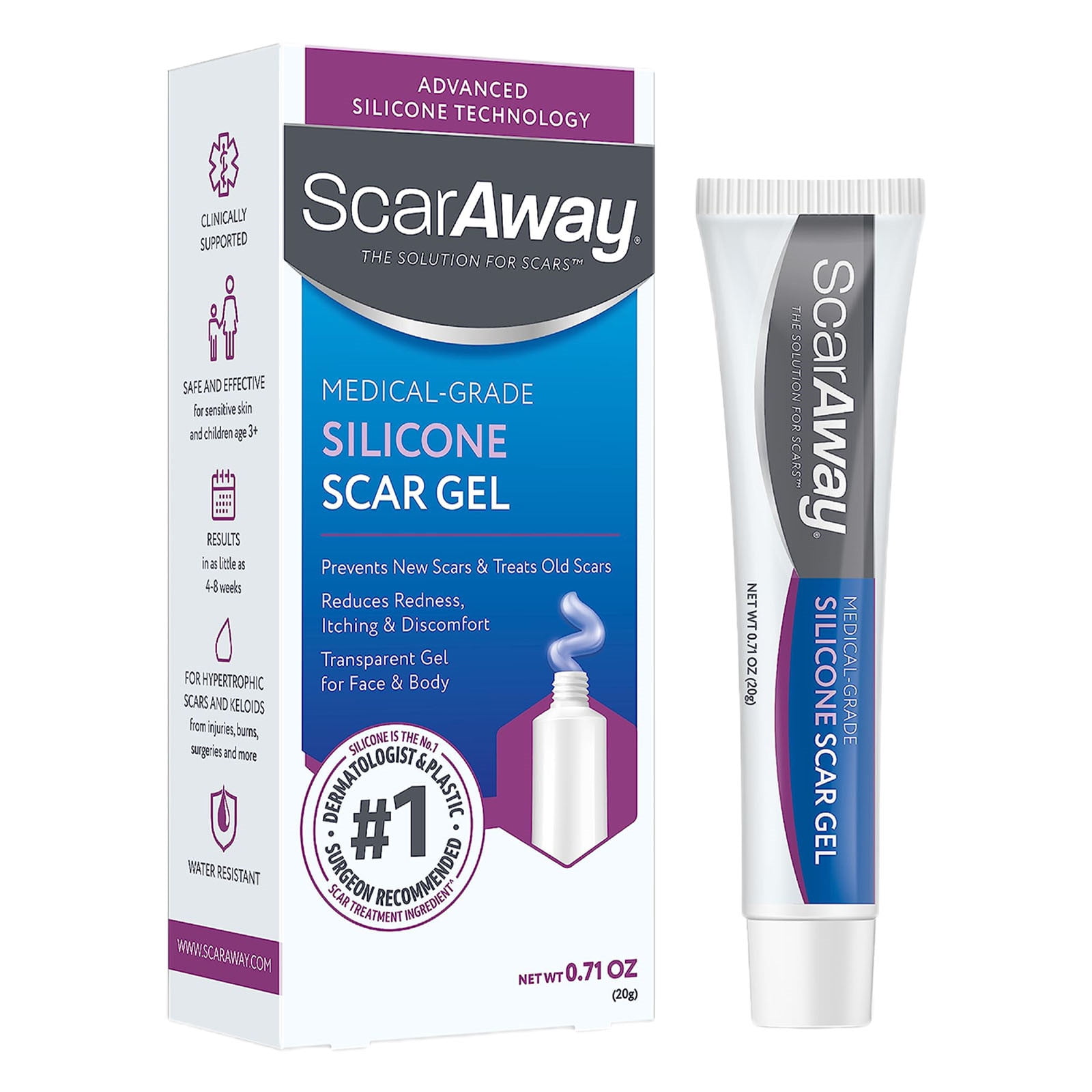 ScarAway 100% Medical-Grade Silicone Scar Gel, Scar Treatment for ...