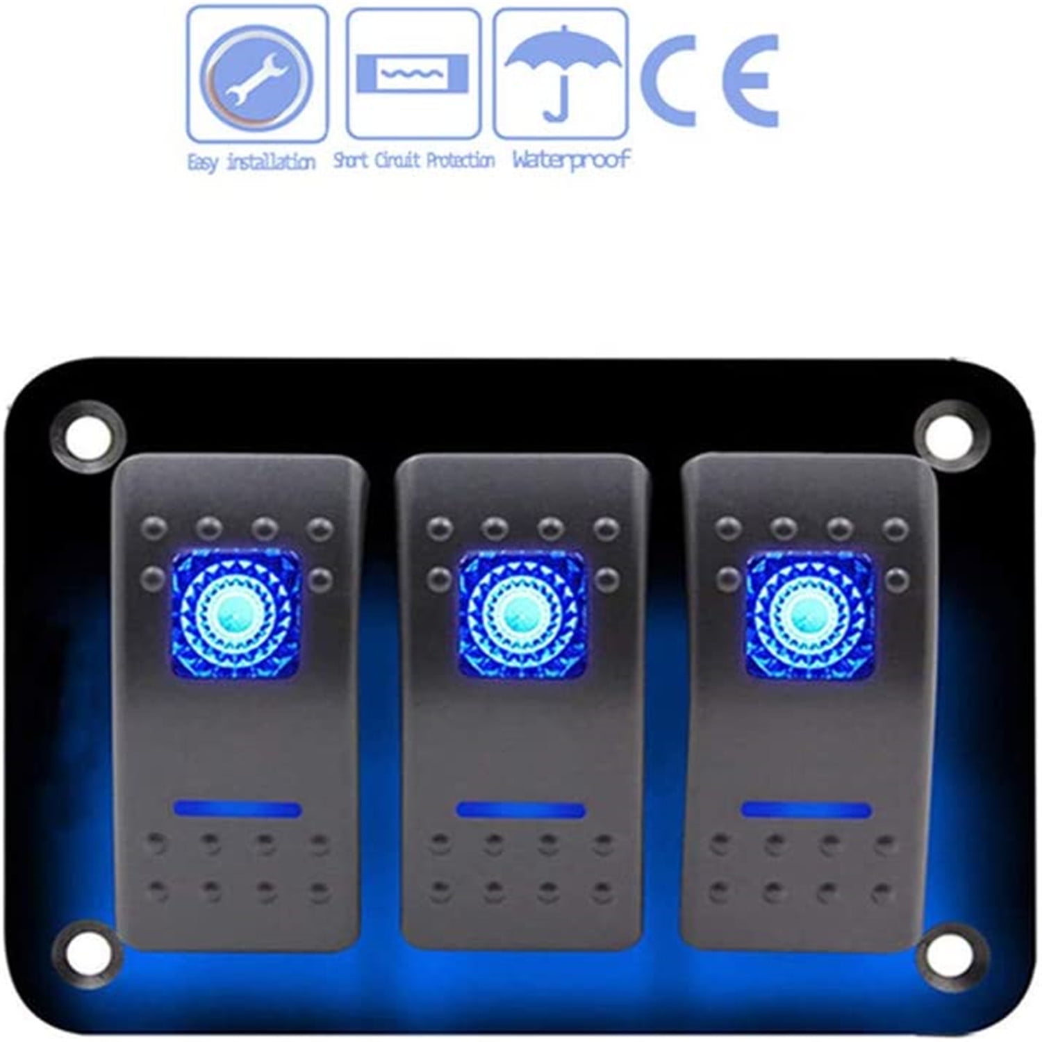 Geloo 3 Gang Rocker Switch Aluminum Panel Toggle Switches for ...