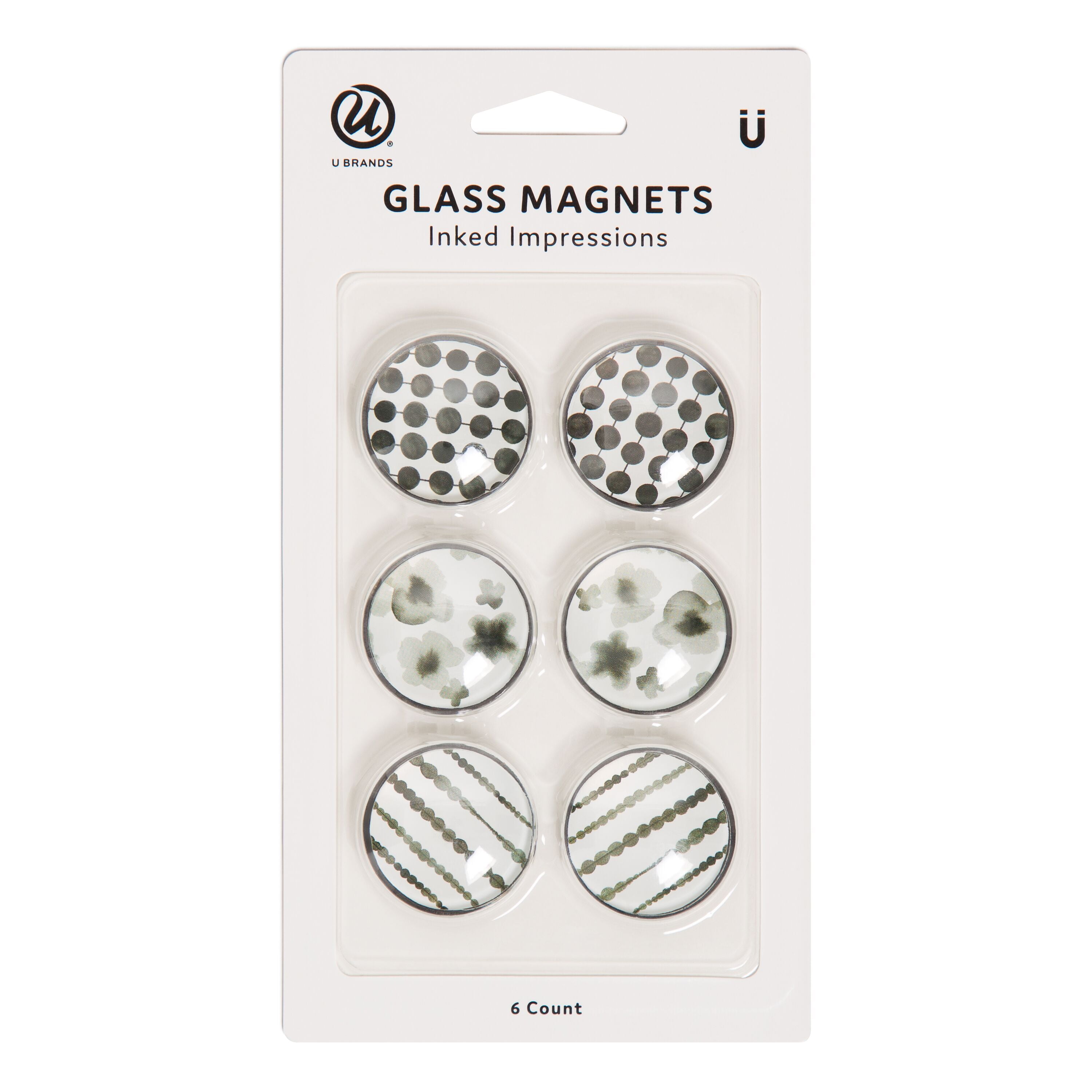 U Brands Round Glass Magnets, Black and White Inked Impressions Design ...