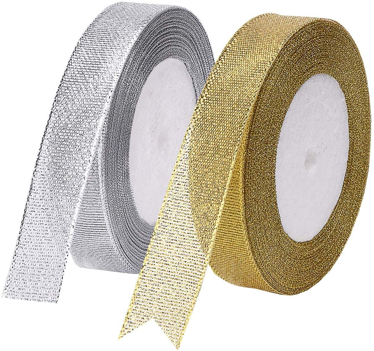 HESHENG 25 Yards Width Metallic Glitter Ribbons Sparkly Fabric Wide ...
