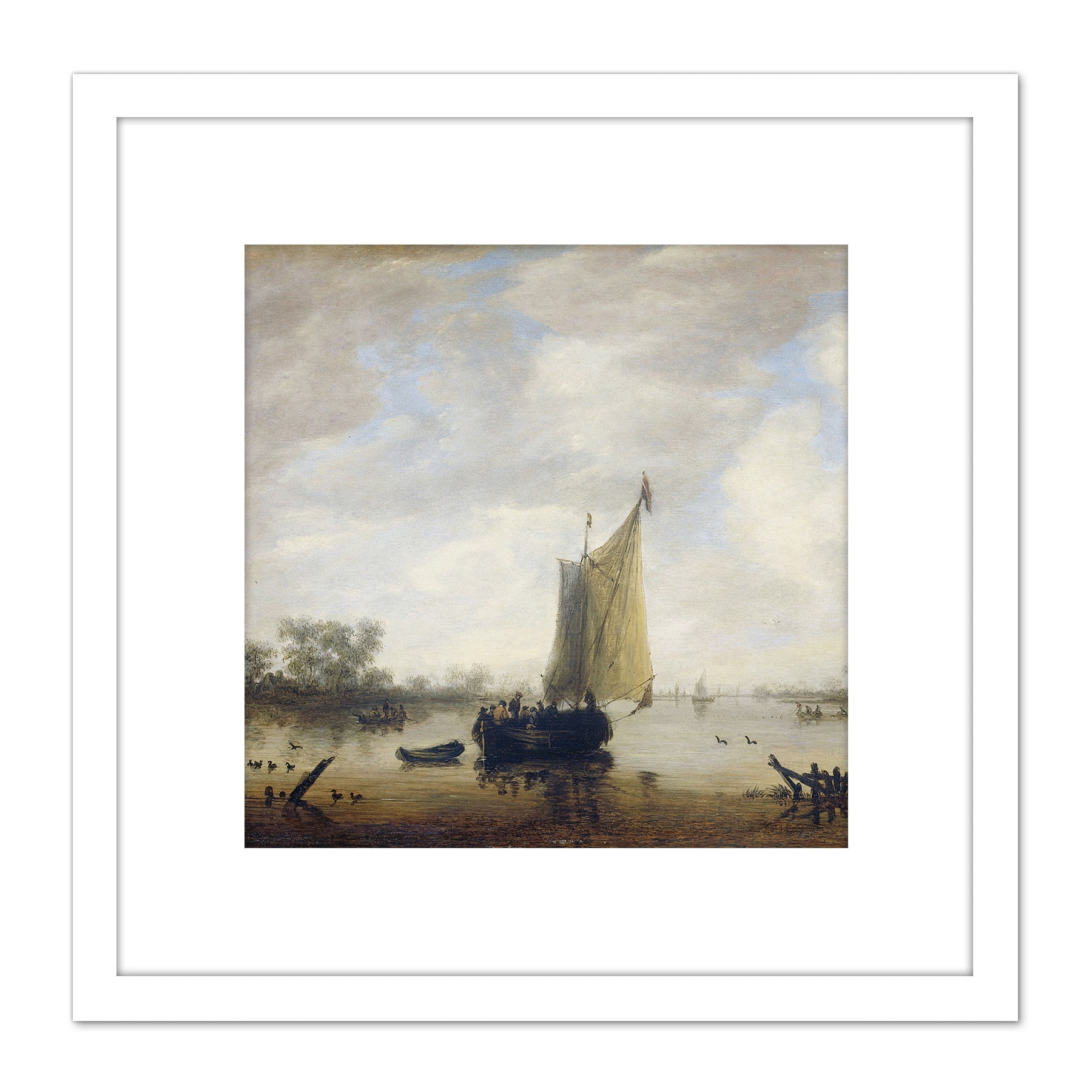 Jeronymus Van Diest Riverview Boat Painting 8X8 Inch Square Wooden ...