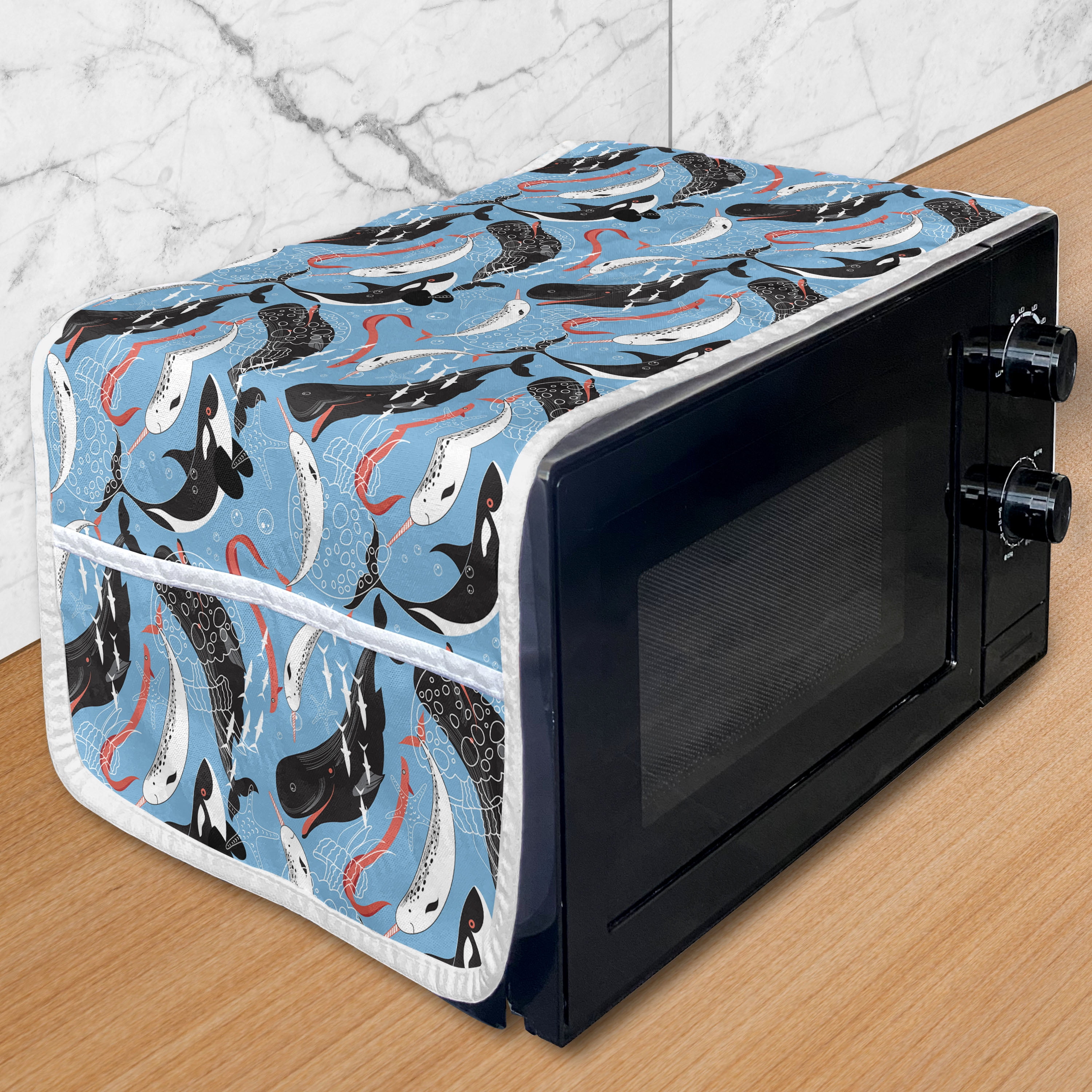 Narwhal Microwave Oven Cover, Arctic Giant Sea Mammals Orca White Whale ...
