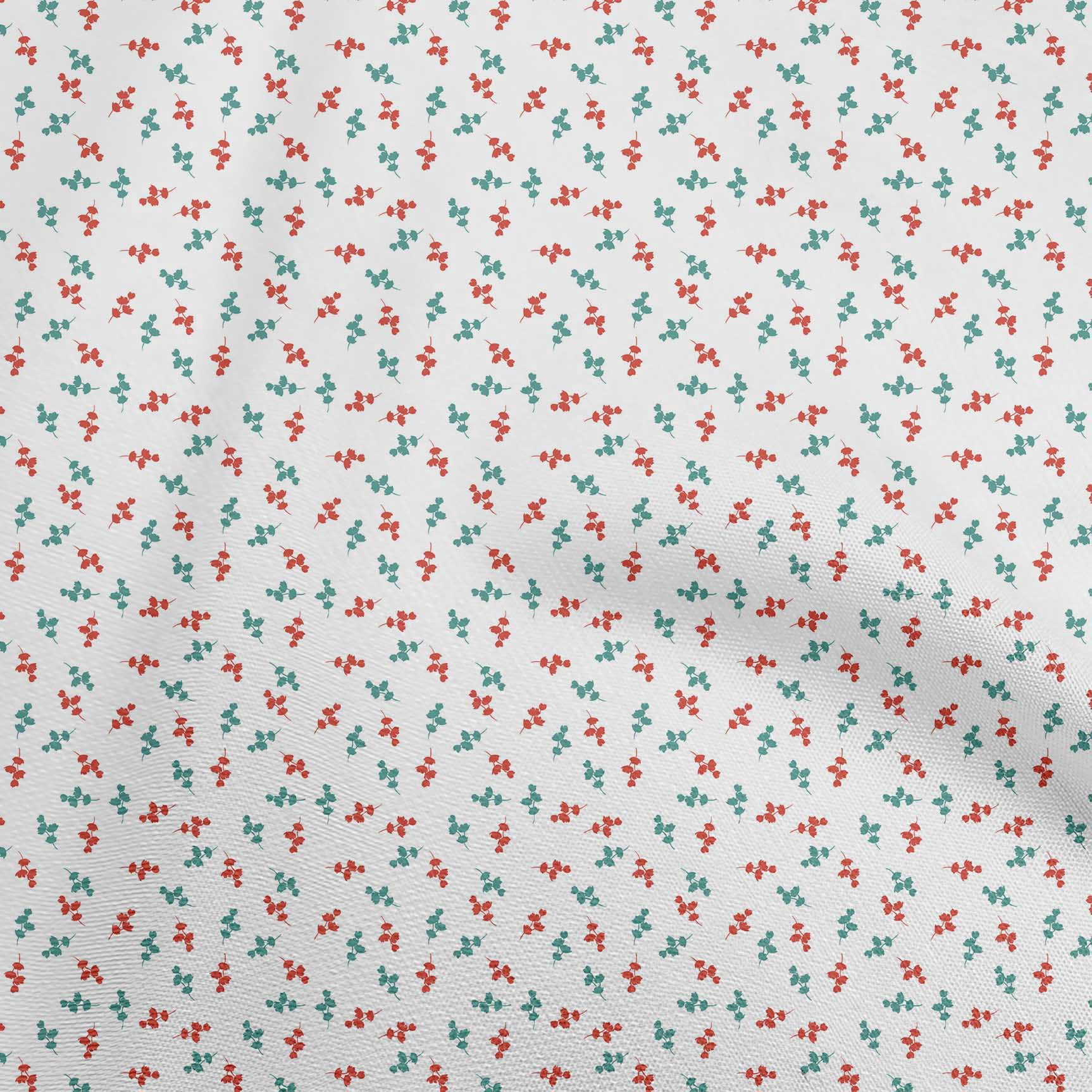 oneOone Cotton Poplin Red & Green Fabric Floral Sewing Material Print ...