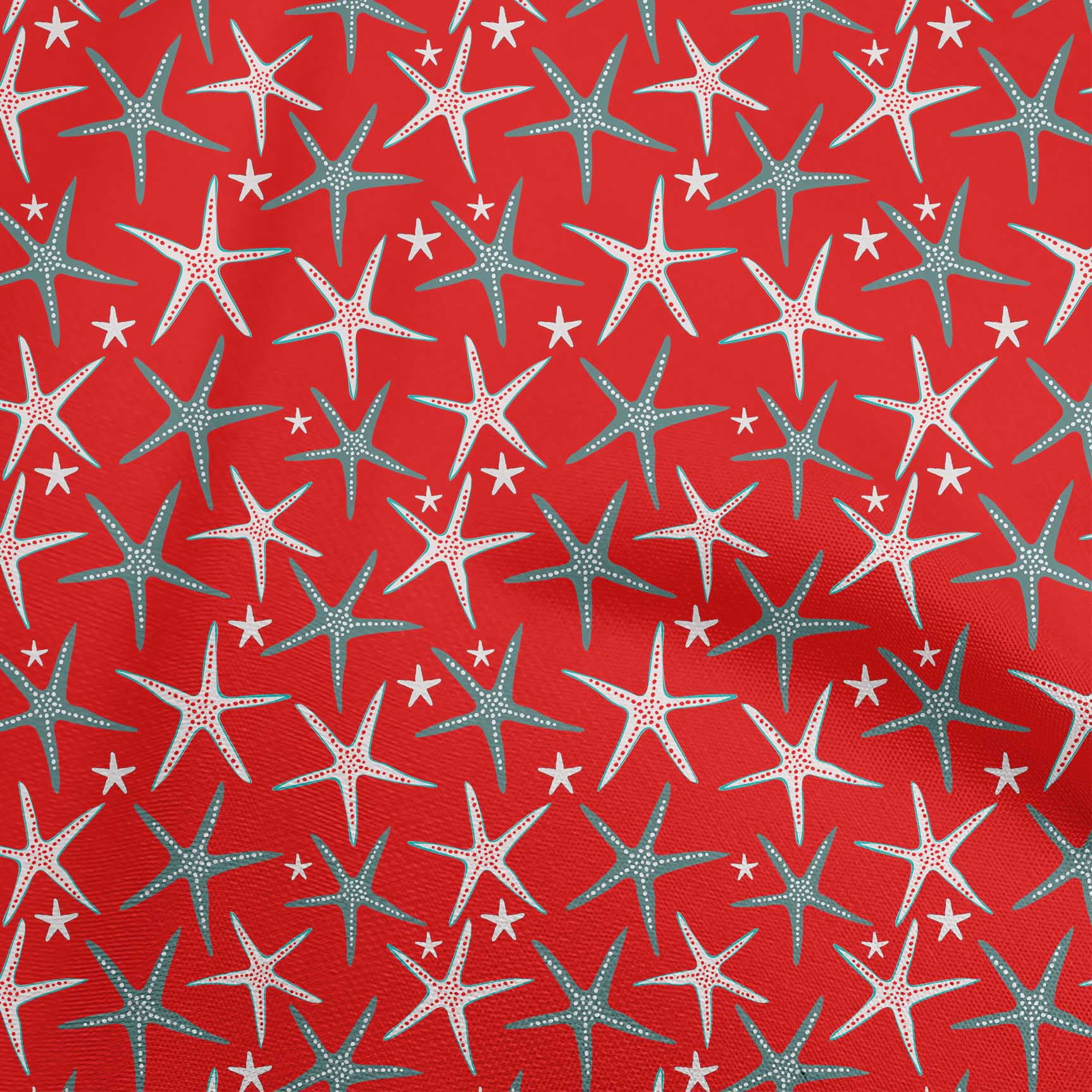 oneOone Cotton Cambric Red Fabric Starfish Sewing Material Print Fabric ...
