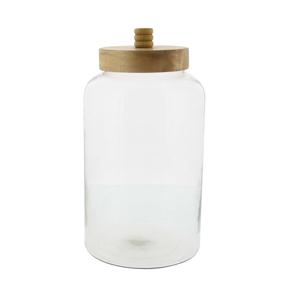 Decmode Traditional 15 Inch Cylinder Glass And Mango Wood Jar ...