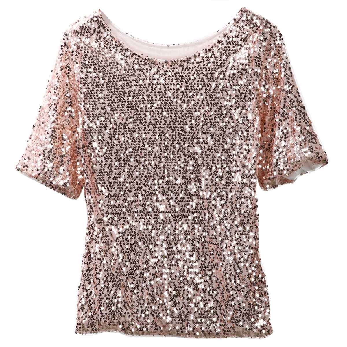 Click here for Gupgi Women Shine Sequin T-Shirts Short Sleeve Spo... prices