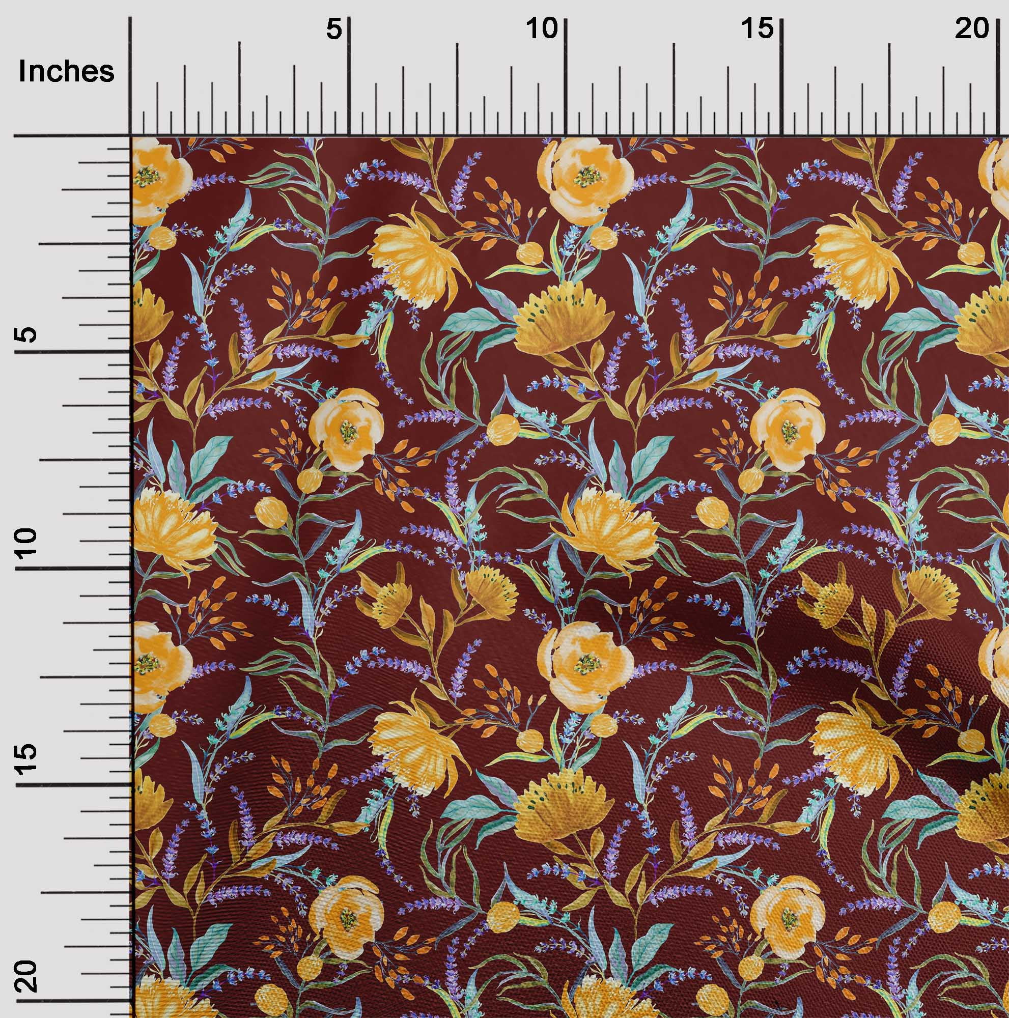 oneOone Silk Tabby Fabric Watercolor Leaves & Peony Floral_Printed ...