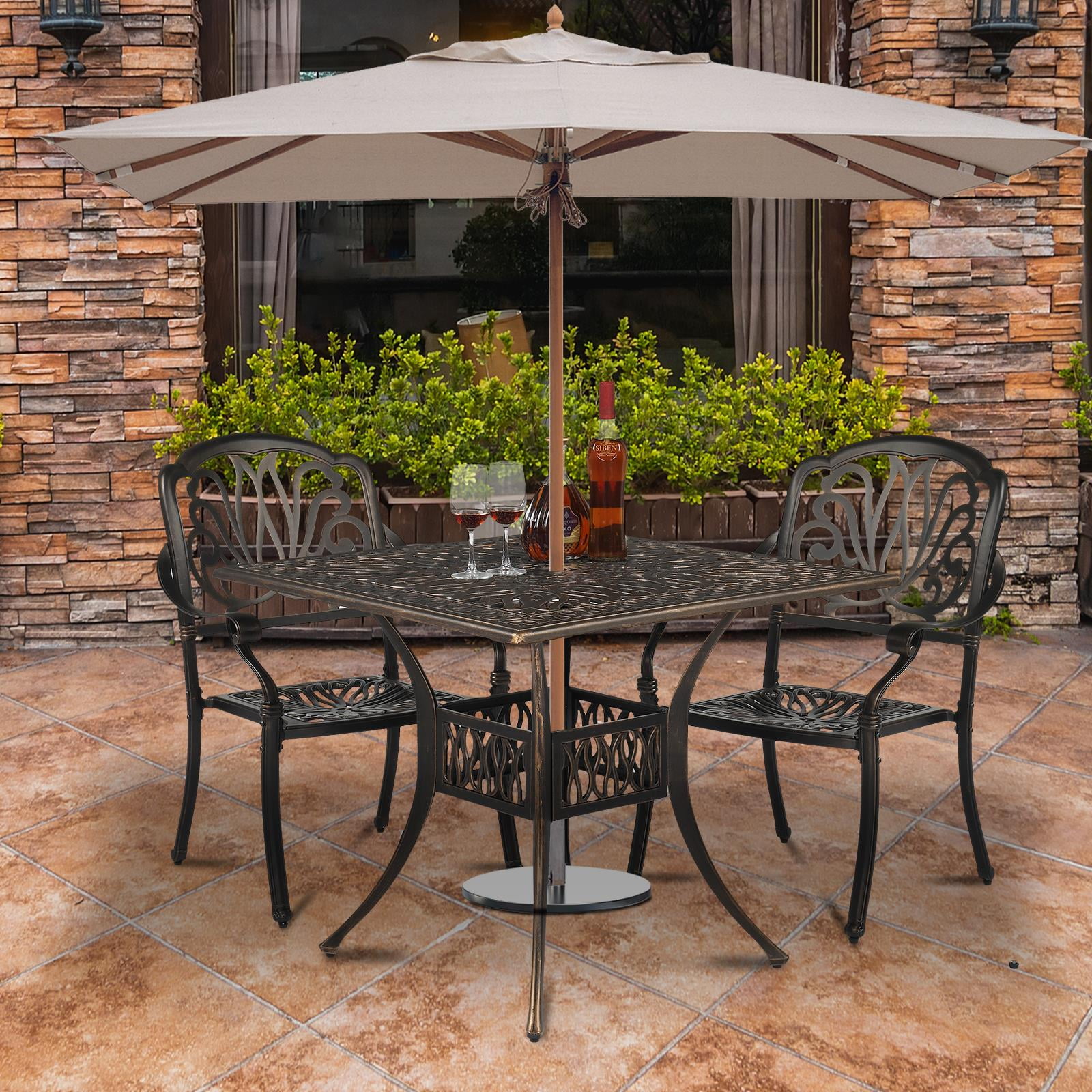 OverPatio Courtyard Cast Aluminum Square Table Bronze - Walmart.com
