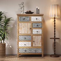 Vintage Tall Wooden Accent Cabinet with 6 Drawers & 2 Doors, Rustic ...