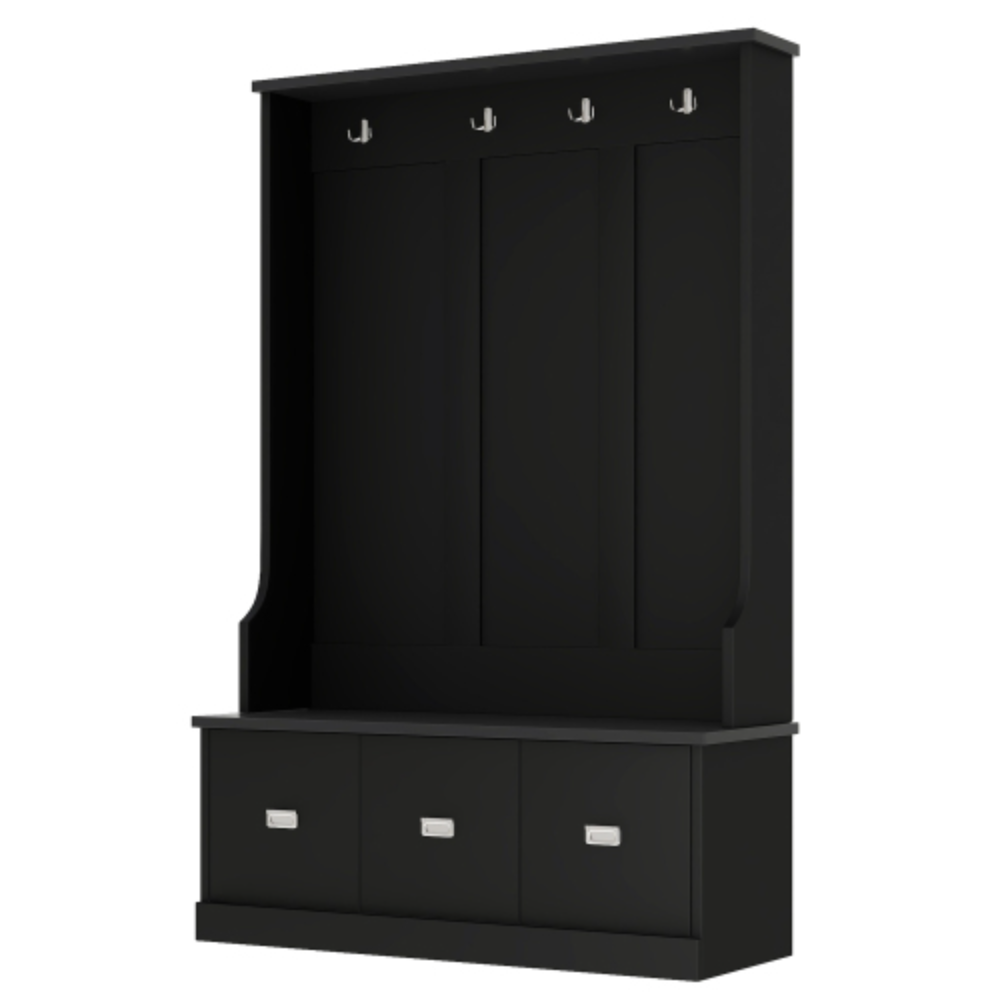 Hall Tree With 4 Hooks And 3 Large Drawers Coat Hanger Entryway Bench