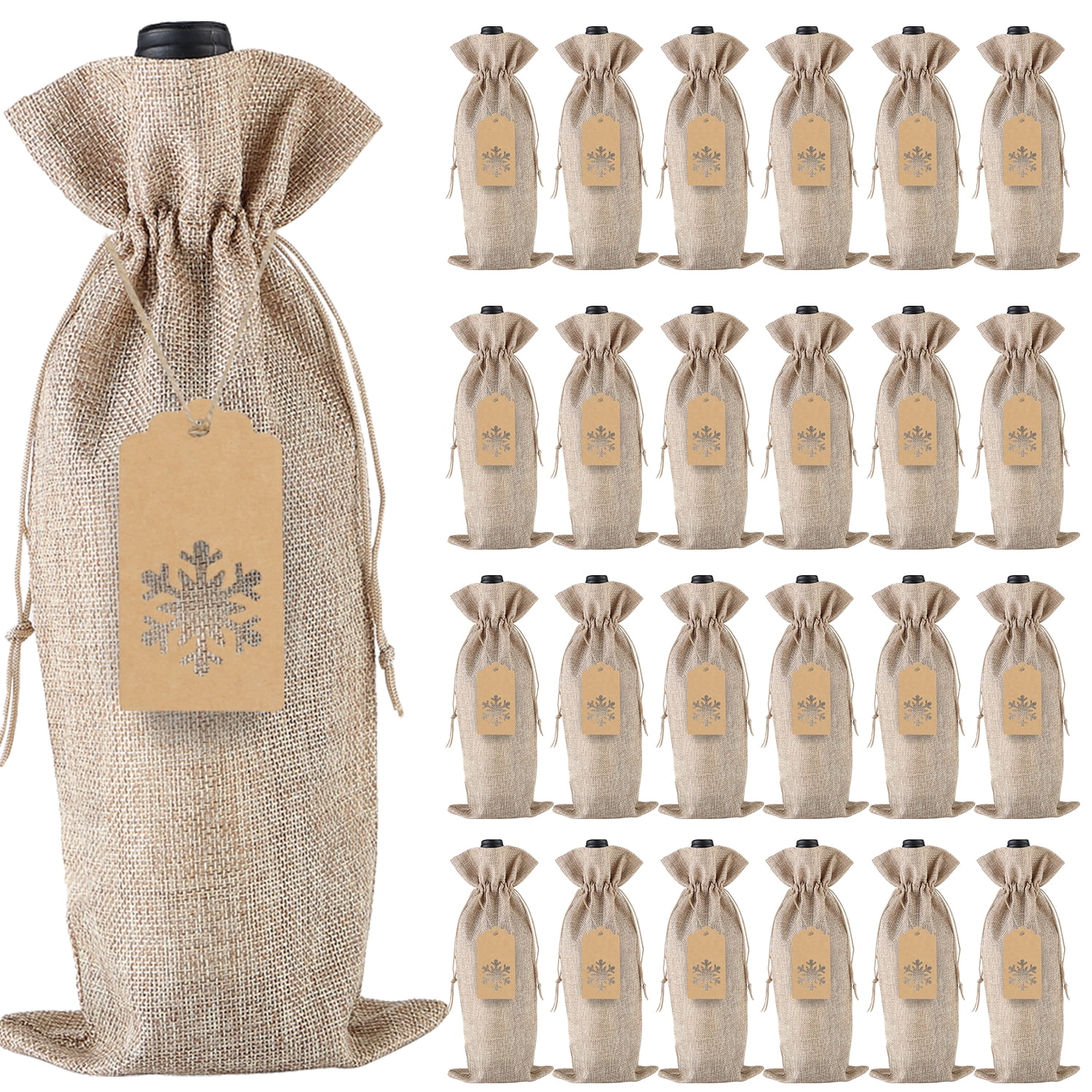 Burlap Wine Gift Bags, 24 Pcs Jute Drawstring Wine Bottle Covers with ...