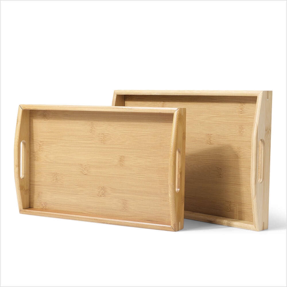 Bamboo Serving Tray with Curved Handles, Wooden Breakfast, Coffee Tray ...