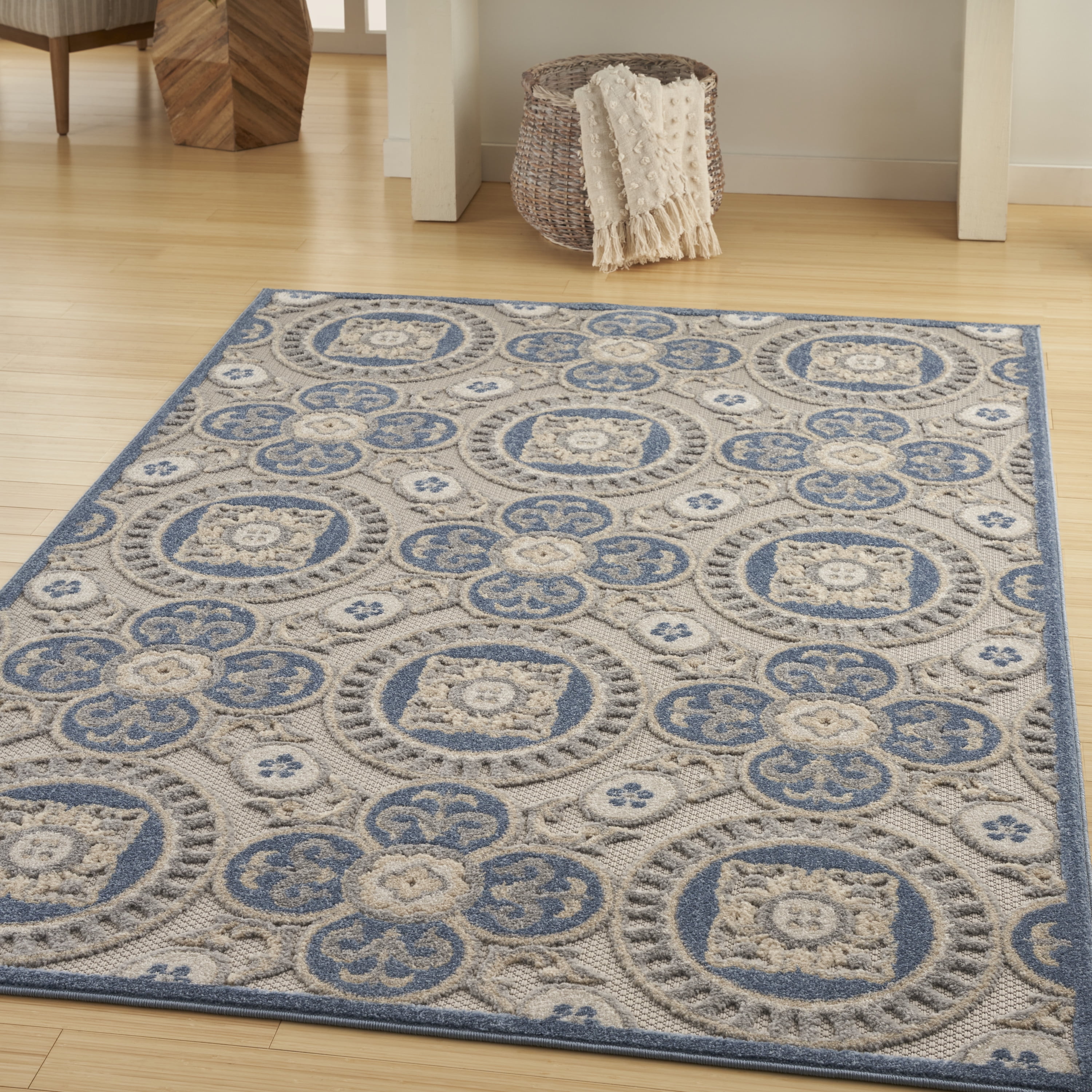 Nourison Aloha Indoor/Outdoor Blue/Grey 3'6" x 5'6" Area Rug, (4x6 ...