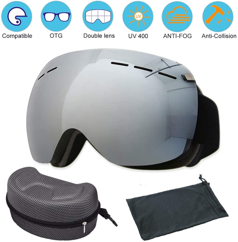 Ski Snowboard Goggles, Two-Layer Anti-Fog OTG Goggles with Frameless ...