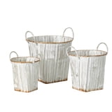 Sullivans Textured Handled Bucket Set of 3, 9"H, 7.75"H & 6.5"H White ...