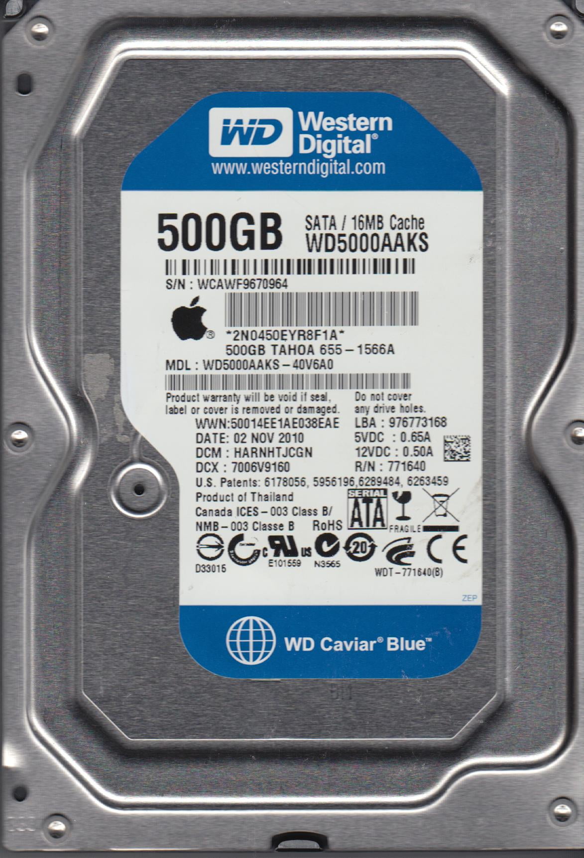 WD5000AAKS-40V6A0, DCM HARNHTJCGN, Western Digital 500GB SATA 3.5 Hard ...