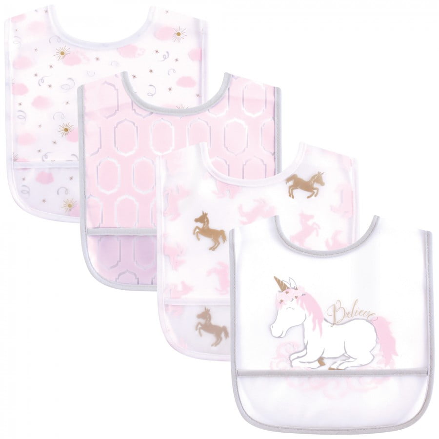 Yoga Sprout Baby Girl Waterproof PEVA Bibs 4pk, Unicorn, One Size ...