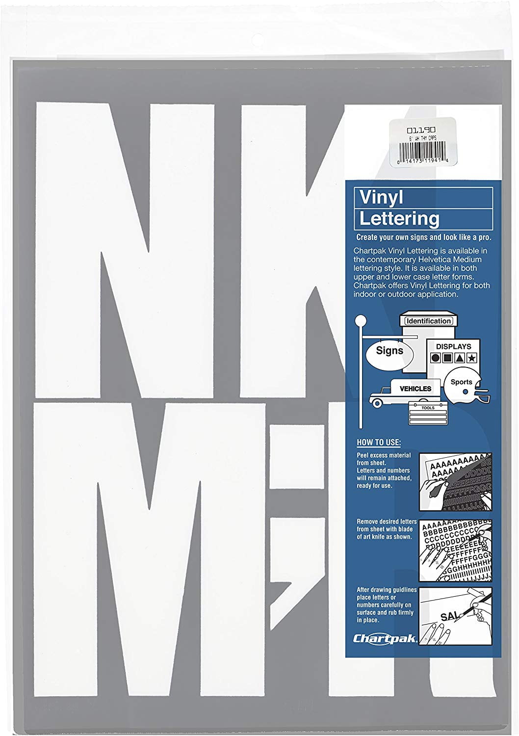 Chartpak Self-Adhesive Vinyl Capital Letters, 6 Inches High, White, 38 ...